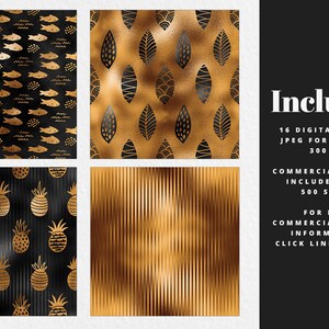 Gold Summer Digital Paper Set, Foil, Seamless Textures, Tropical ...