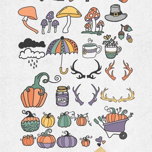 Hand Drawn Fall Clip Art Set, Autumn Clipart, Halloween Clipart ...