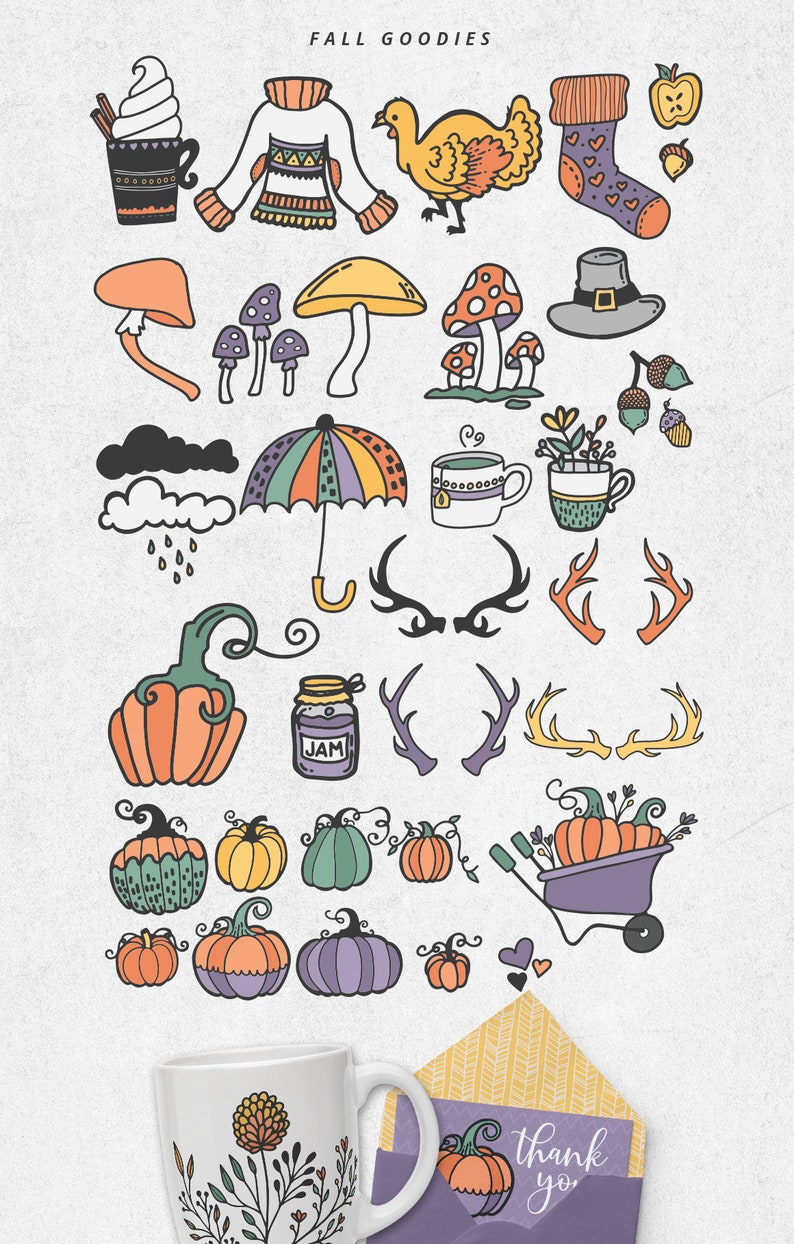 Hand Drawn Fall Clip Art Set, Autumn Clipart, Halloween Clipart ...