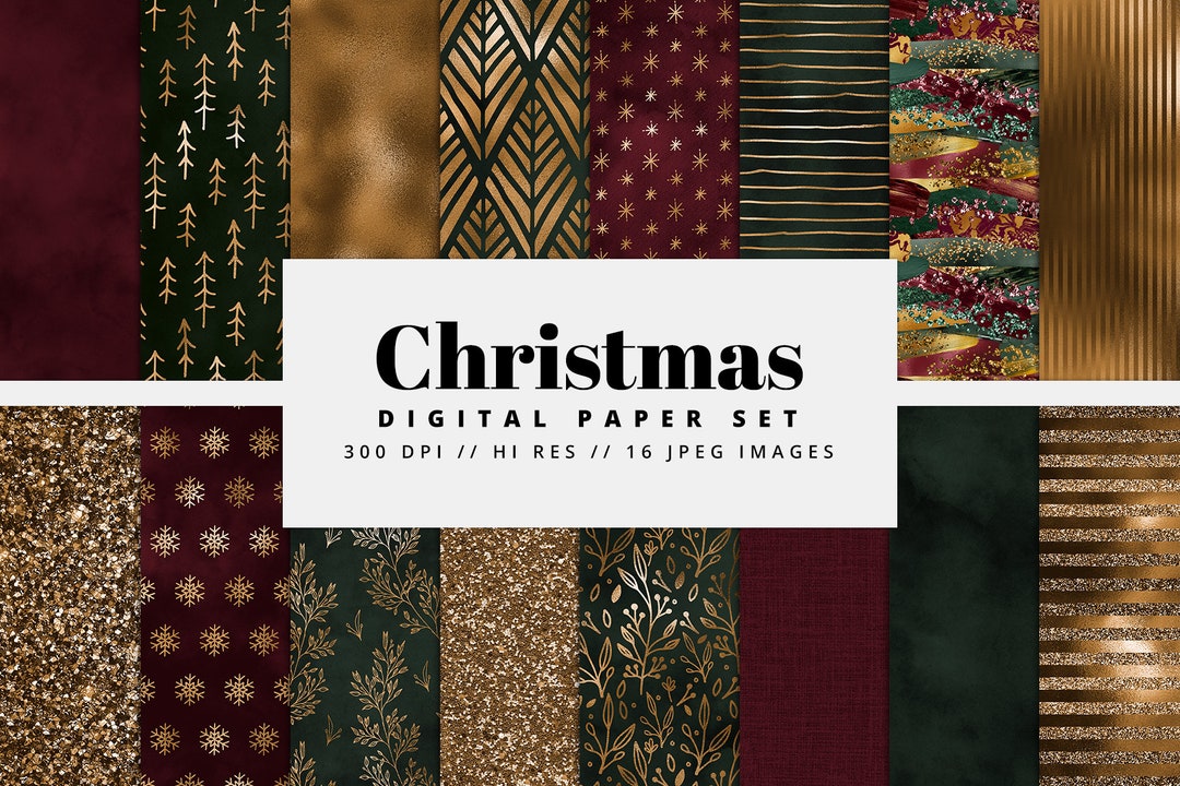 Christmas Digital Paper Set, Foil, Seamless Textures, Holiday, Seasonal ...