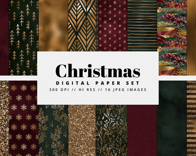 Christmas Digital Paper Set, Foil, Seamless Textures, Holiday, Seasonal ...