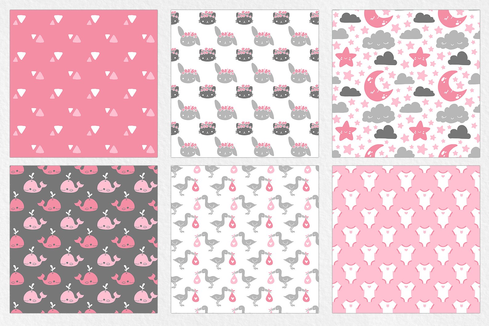 Pink Nursery Digital Paper Set Seamless Textures Baby Girl | Etsy