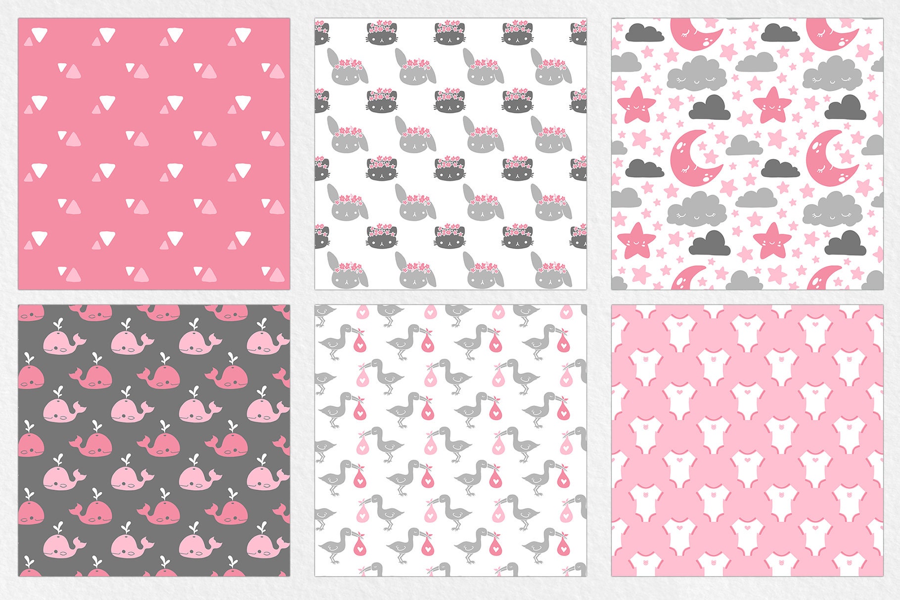 Pink Nursery Digital Paper Set, Seamless Textures, Baby Girl, Baby ...