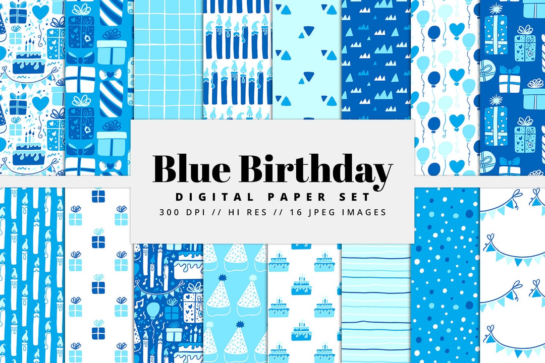 Blue Birthday Digital Paper Set, Seamless Textures, Birthday Party ...