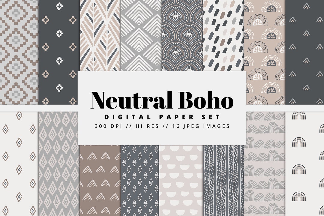Neutral Boho Digital Paper Set, Seamless Textures, Boho Patterns ...
