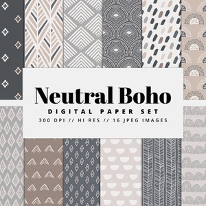 Neutral Boho Digital Paper Set, Seamless Textures, Boho Patterns ...