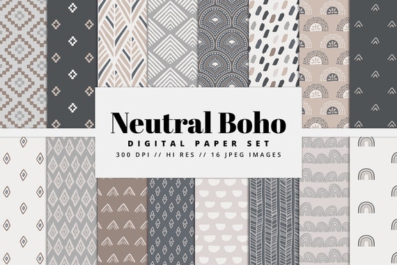 Neutral Boho Digital Paper Set Seamless Textures Boho - Etsy