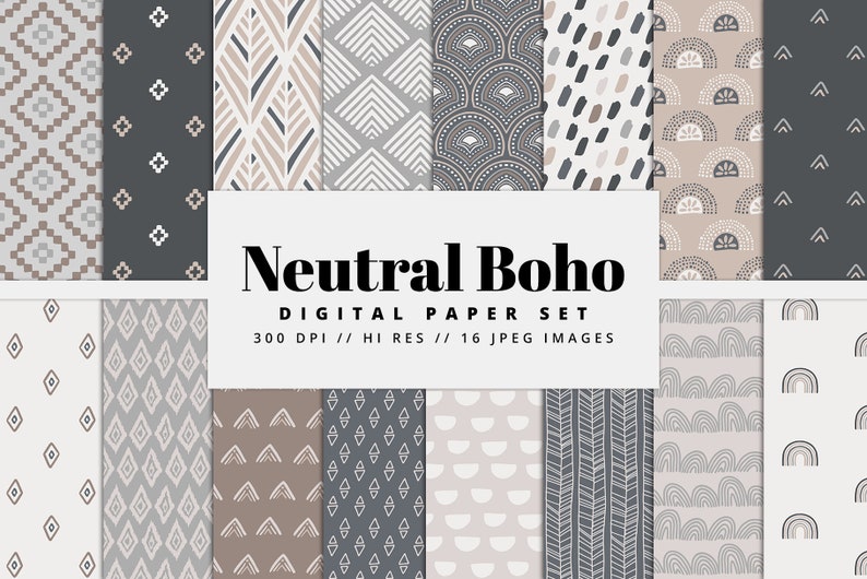 Neutral Boho Digital Paper Set, Seamless Textures, Boho Patterns ...