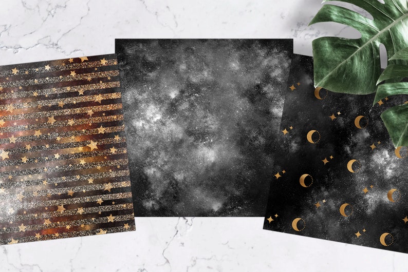 Black Galaxy Gold Foil Digital Paper, Seamless Textures, Digital ...