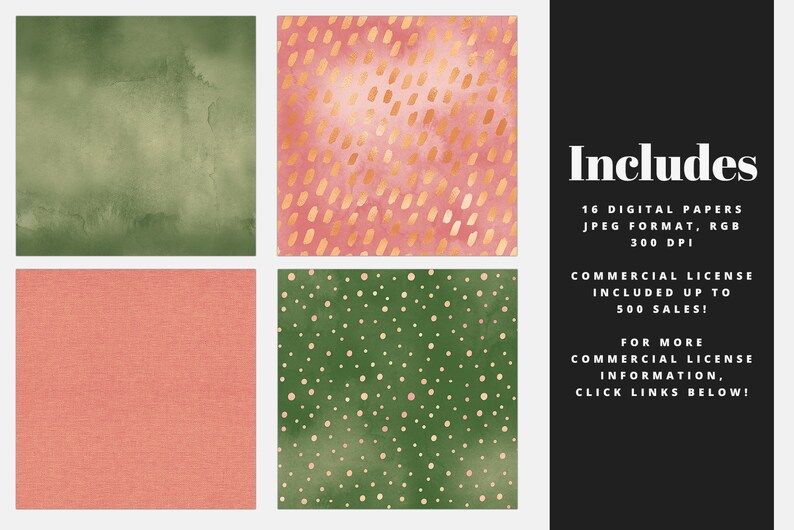 Peach and Green Foil Digital Paper, Seamless Textures, Digital Metallic ...