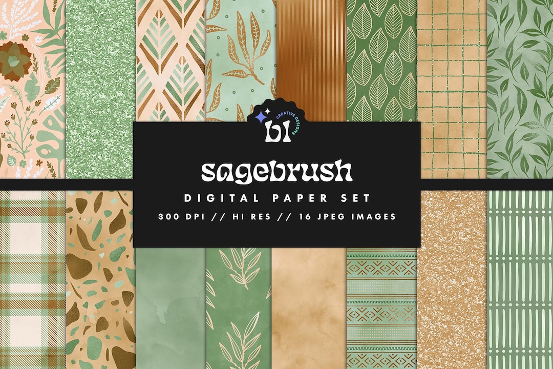 Sage and Gold Luxury Digital Paper, Floral Patterns, Green Watercolor ...