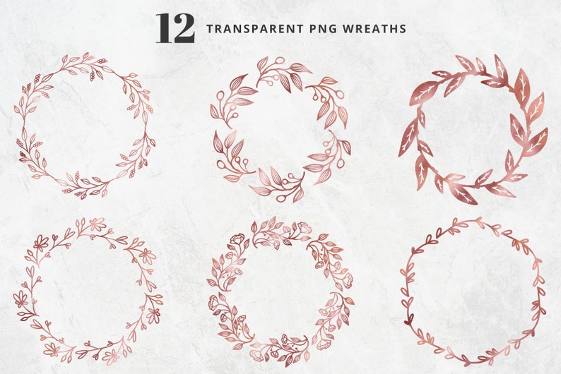 Rose Gold Foil Wreath Clipart Set Faux Foil Clipart Floral | Etsy