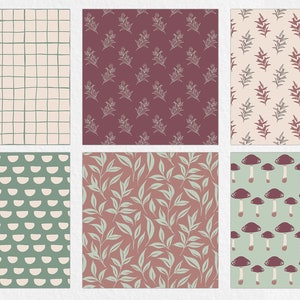 Berry and Mint Digital Paper Set, Seamless Textures, Floral Patterns ...