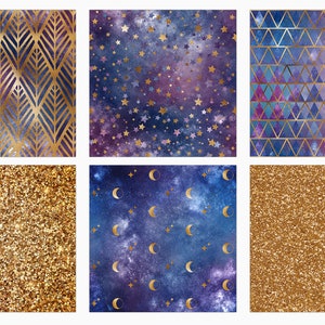 Galaxy Gold Foil Digital Paper, Seamless Textures, Digital Metallic ...