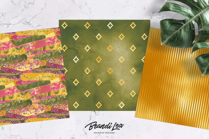 Tropical Digital Paper Set, Foil, Seamless Textures, Summer, Digital ...