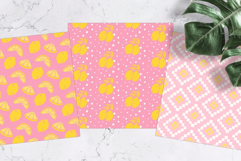 Lemon Digital Paper Set, Seamless Textures, Summer Patterns, Lemonade ...