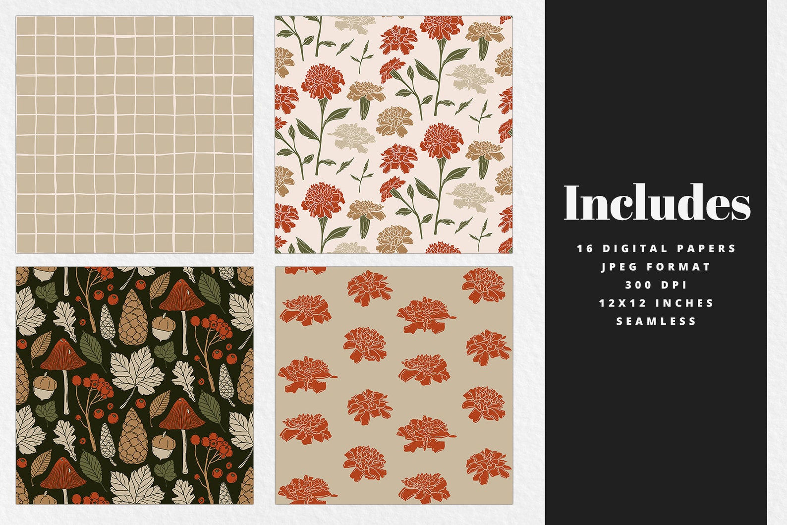 Fall Foliage Digital Paper Set, Seamless Textures, Autumn Patterns ...