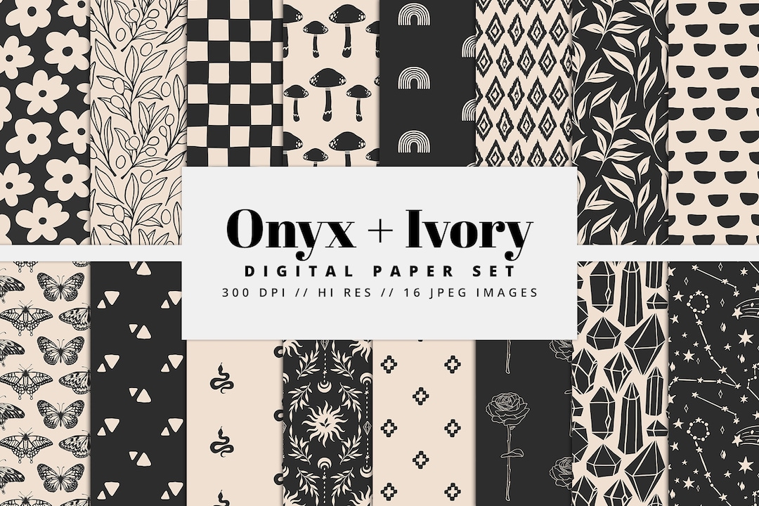 Black and Ivory Digital Paper Set, Seamless Textures, Boho Patterns ...