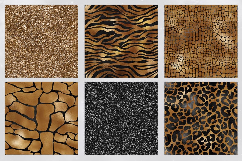 Black & Gold Animal Print Digital Paper, Animal Patterns, Safari ...