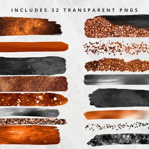 Orange and Black Brush Strokes Clipart, Paint Strokes, PNG, Gold Foil ...