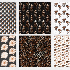 Black & Copper Gold Foil Digital Paper, Copper Foil Textures, Floral ...