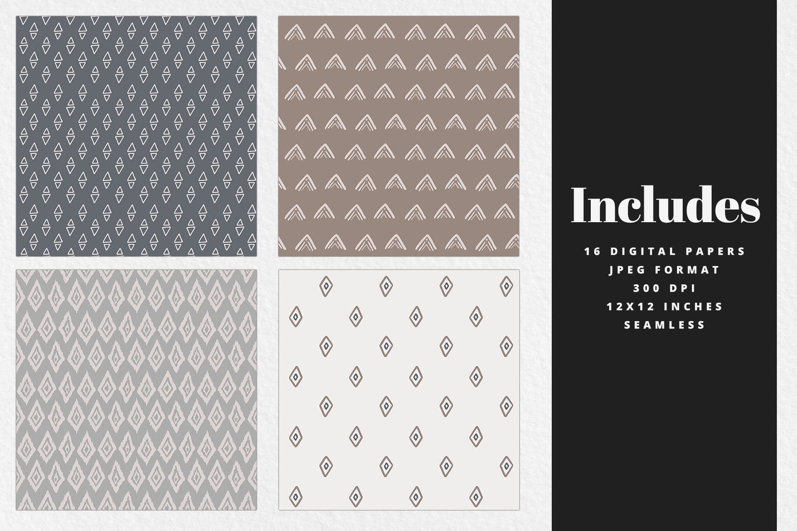 Neutral Boho Digital Paper Set Seamless Textures Boho - Etsy