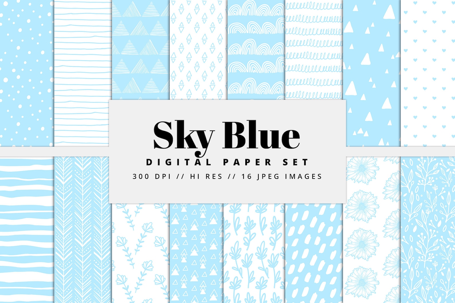 Sky Blue Pastel Digital Paper, Printable Paper, Pastel Patterns ...