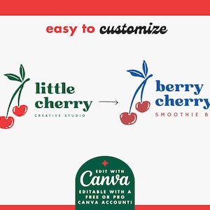 DIY Canva Logo Template - Cherry Editable Logo - Fruit Logo Design ...