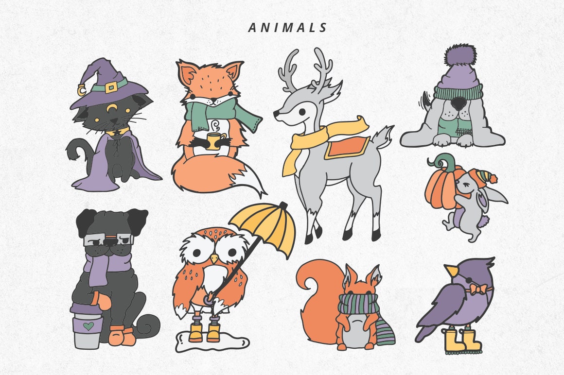 Hand Drawn Fall Clip Art Set Autumn Clipart Halloween - Etsy