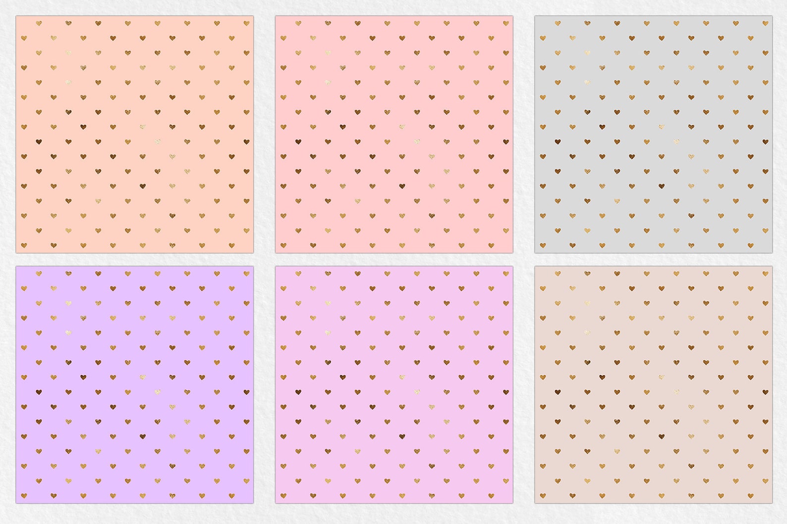 Pastel Hearts Gold Foil Digital Paper Valentine's Day | Etsy
