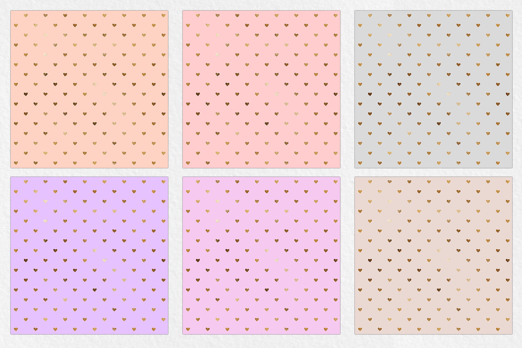Pastel Hearts Gold Foil Digital Paper Valentine's Day | Etsy