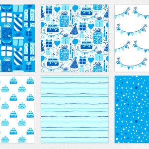 Blue Birthday Digital Paper Set, Seamless Textures, Birthday Party ...