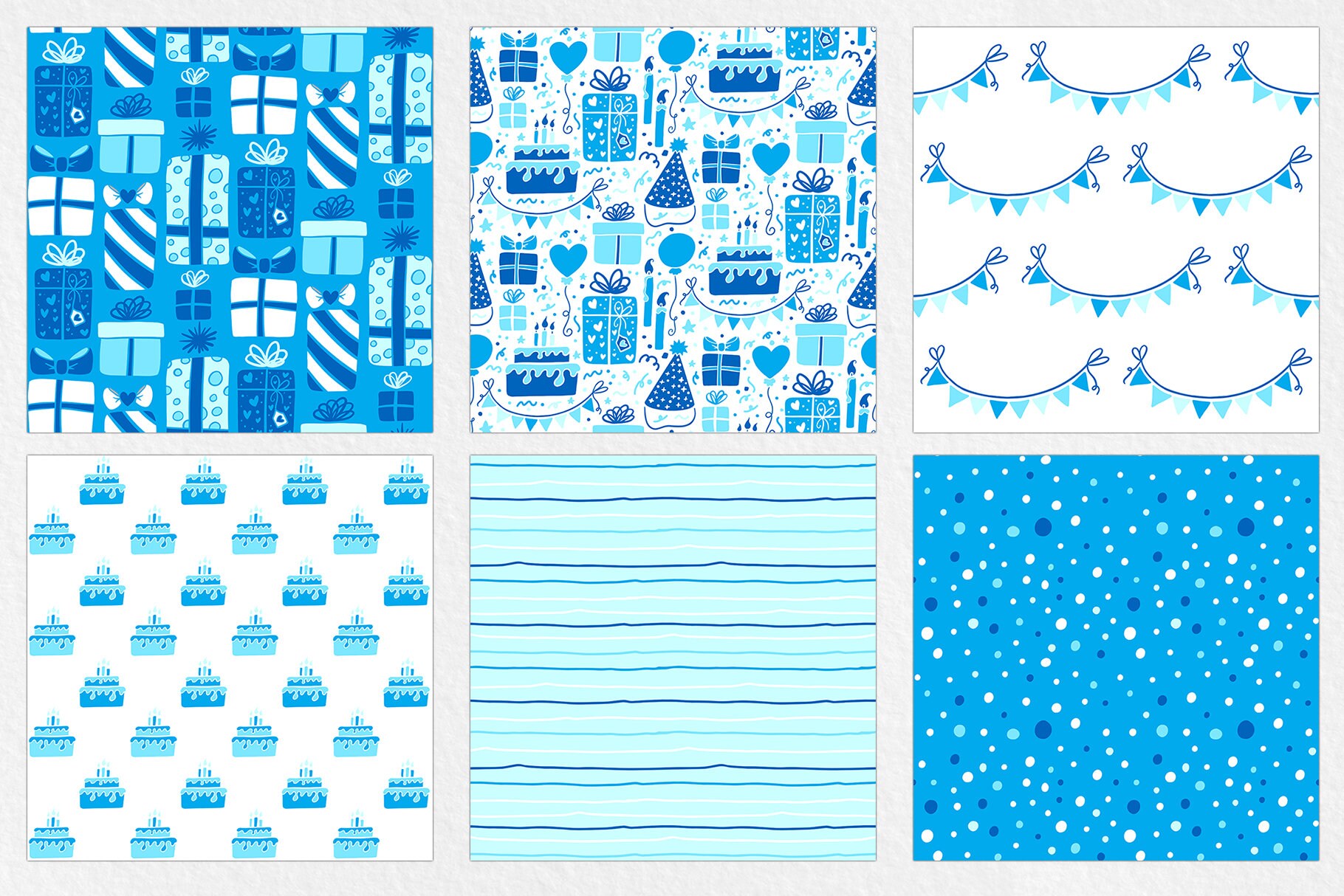 Blue Birthday Digital Paper Set, Seamless Textures, Birthday Party ...