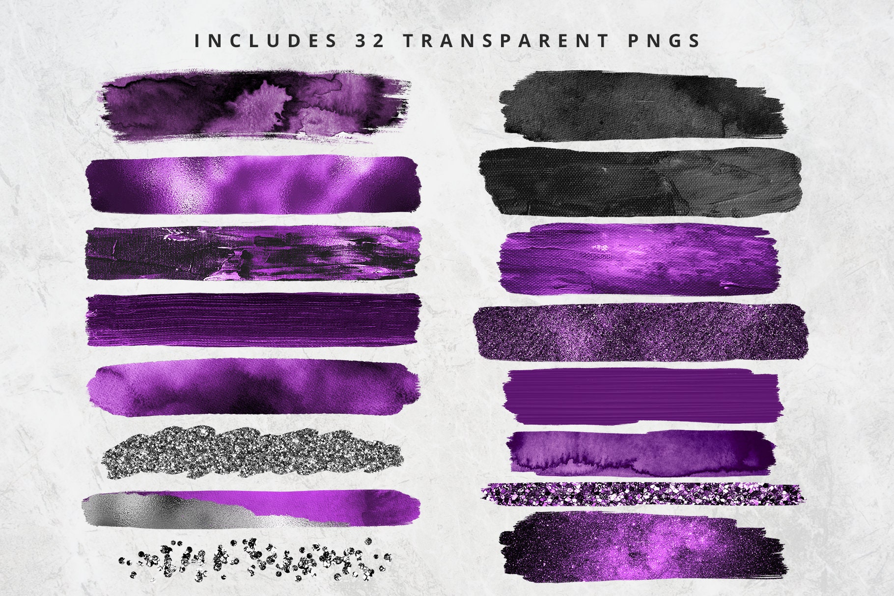 Purple and Black Brush Strokes Clipart Paint Strokes PNG | Etsy