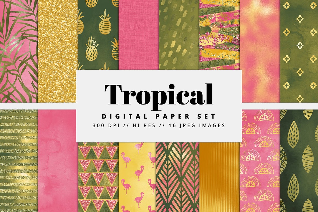 Tropical Digital Paper Set, Foil, Seamless Textures, Summer, Digital ...