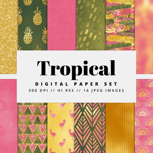 Tropical Digital Paper Set Foil Seamless Textures Summer - Etsy