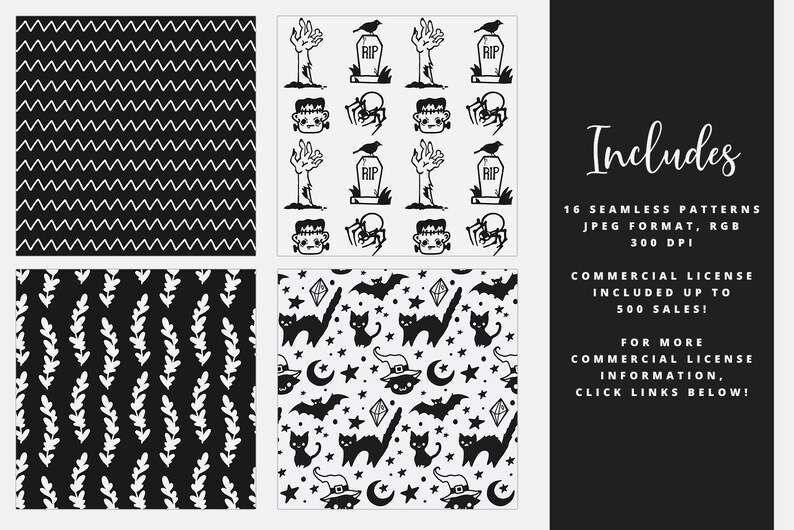 Halloween Digital Paper Black and White Ghosts Witch | Etsy