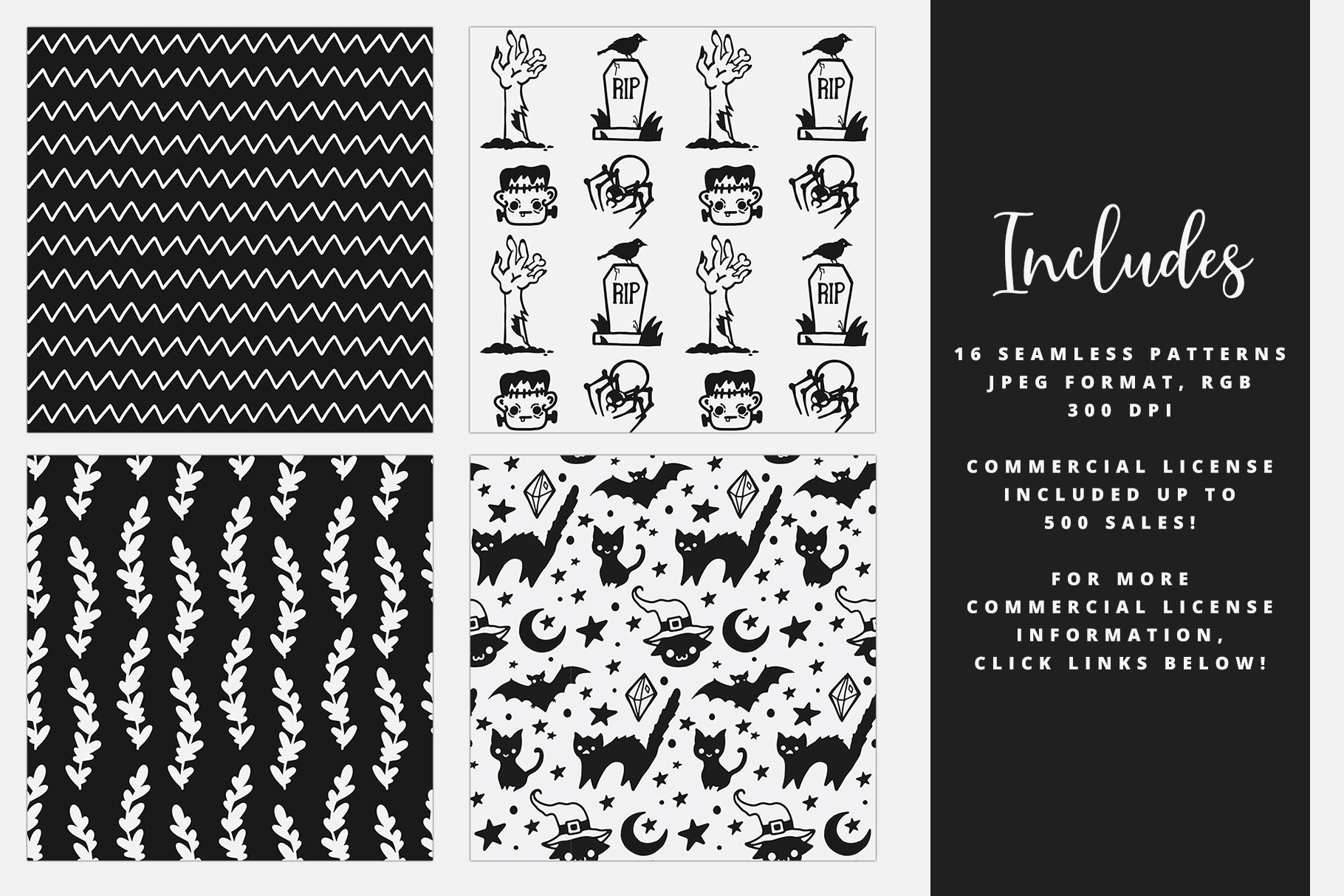 Halloween Digital Paper Black and White Ghosts Witch - Etsy