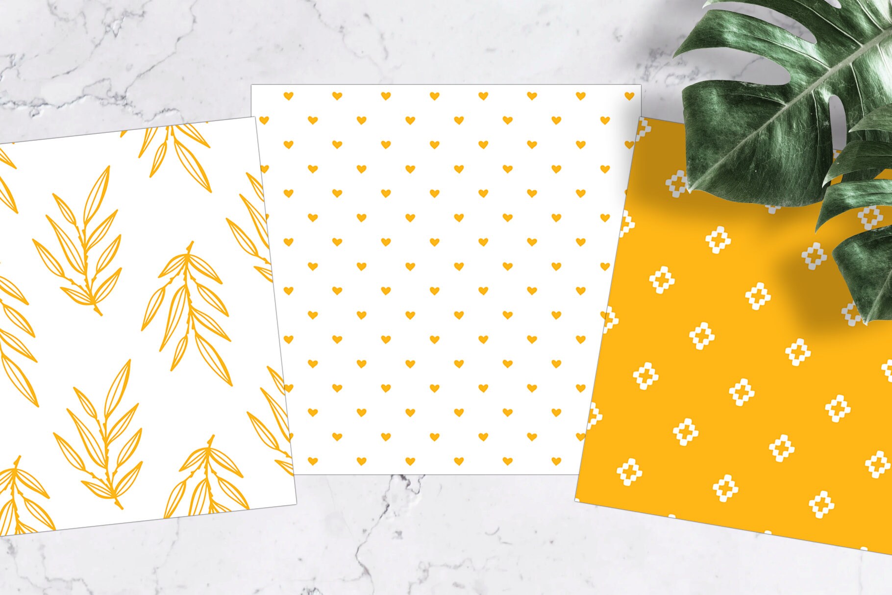 Yellow and White Digital Paper Hand Drawn Floral Geometric | Etsy
