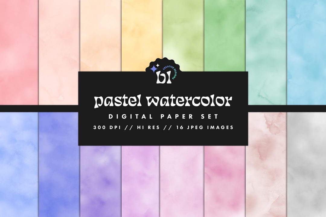 Pastel Watercolor Paper Pack, Watercolor Textures for Scrapbooking ...