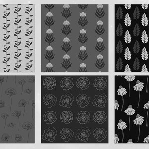 Black Floral Digital Paper Set, Retro Seamless Textures, Floral ...