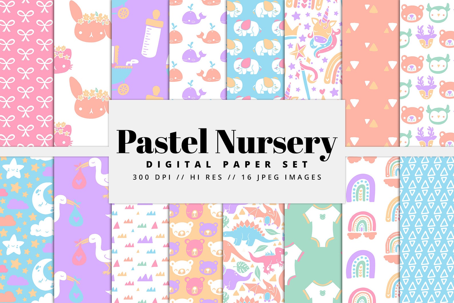 Nursery Digital Paper Set, Seamless Textures, Pastel Paper, Baby ...