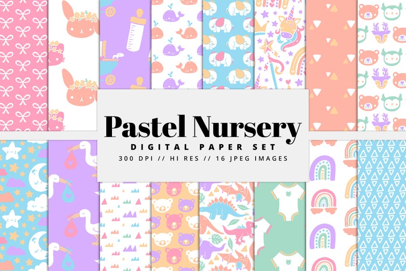Nursery Digital Paper Set Seamless Textures Pastel Paper | Etsy