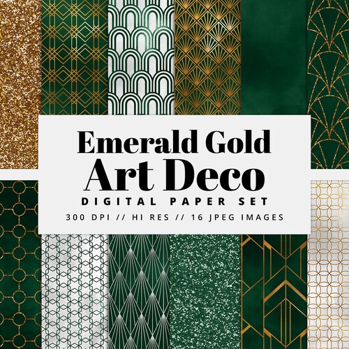 Teal and Gold Art Deco Digital Paper Seamless Deco Patterns - Etsy