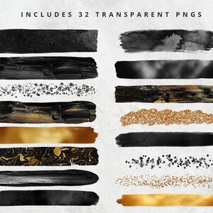 Black and Gold Brush Strokes Clipart, Paint Strokes, PNG, Gold Foil ...