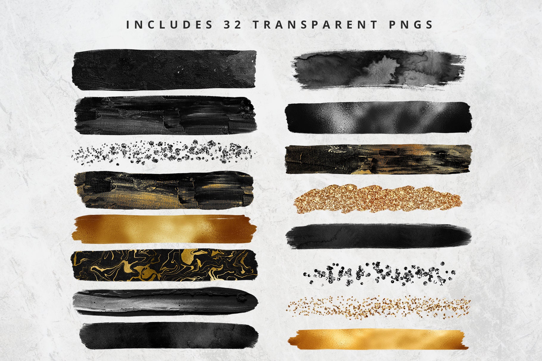 Black and Gold Brush Strokes Clipart, Paint Strokes, PNG, Gold Foil ...