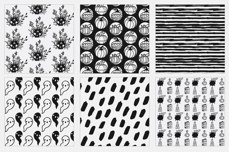 Halloween Digital Paper Black and White Ghosts Witch - Etsy