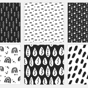 Black & White Scandinavian Digital Paper, Handdrawn, Floral, Geometric ...
