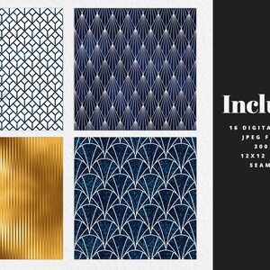 Art Deco Digital Paper, Navy and Gold Deco, Seamless Backgrounds ...