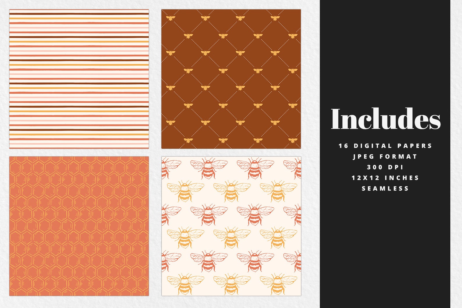 Honey Bee Digital Paper Set Seamless Textures Honeycomb - Etsy